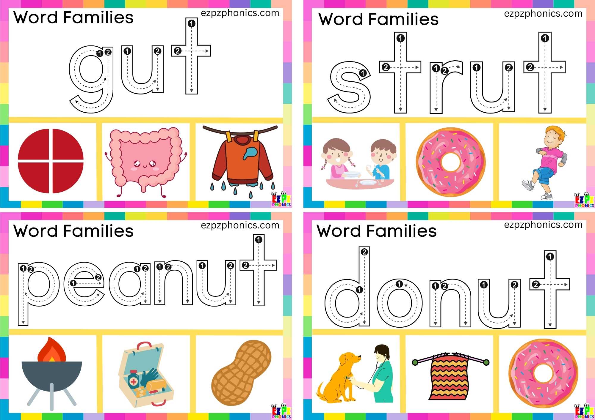 Trace the word and clip the correct image Clip cards group 2 Word Family ut - ezpzphonics.com